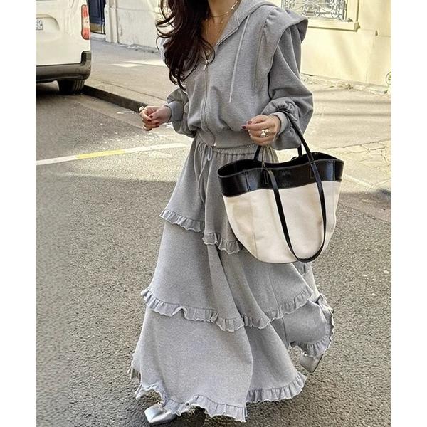 『タイムセール実施中』ZOZO問い合わせ番号:103741035ショップ:me Jane，ミージェーンブランド:meJane，ミージェーン商品名:フードスウェットパーカー × フリルスウェットロングスカート セットアップカテゴリ:ジャケット...