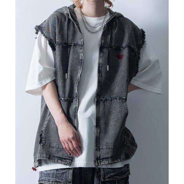 『セール実施中』参考価格：8，800円発売時期：2025年05月コンディション：A（使用感なし）数回使用した程度で使用感が感じられないアイテム参考商品名：Fringe denim sleeveless hoodie/フリンジデニム ノースリ...