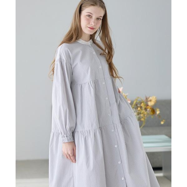 ZOZO問い合わせ番号:103776899ショップ:cross marche，クロスマルシェブランド:Rosemadame，ローズマダム商品名:ストライプティアード マタニティシャツワンピ―ス(マタニティ＆授乳服）授乳口付き 授乳楽々 妊婦...