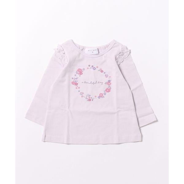 ZOZO問い合わせ番号:103776941ショップ:こどもの森e-shop，コドモノモリイーショップブランド:Will Mery，ウイルメリィ商品名:お花ロゴプリント肩フリル長袖Ｔシャツカテゴリ:トップス>Tシャツ/カットソーブランド...