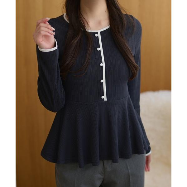 『タイムセール実施中』ZOZO問い合わせ番号:103779198ショップ:Lace Ladies，レースレディースブランド:DAYRA，デイラ商品名:配色 ボタン ペプラム 長袖 プリーツ トップスカテゴリ:トップス>Tシャツ/カット...