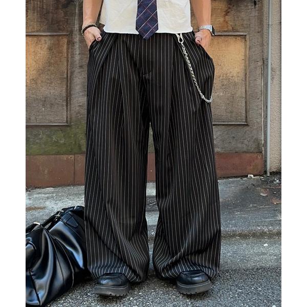 『セール実施中』参考価格：5，990円発売時期：2025年08月コンディション：A（使用感なし）数回使用した程度で使用感が感じられないアイテム参考商品名：クロスタックバギーワイドスラックス/ストライプ＆無地/セットアップ着用可参考品番：MN...