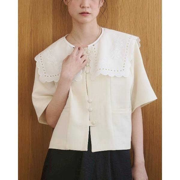 ZOZO問い合わせ番号:103817129ショップ:moi tytto，モイ　テュットブランド:moi tytto，モイテュット商品名:レース襟取り外し半袖ジャケット【セットアップ着用可能】カテゴリ:ジャケット/アウター>ノーカラージ...