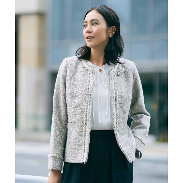 ZOZO問い合わせ番号:103817265ショップ:FELISSIMO，フェリシモブランド:IEDIT，イディット商品名:ＩＥＤＩＴ　凛と華やぐ　上品ツイードジャケット〈ノーブルグレー〉カテゴリ:フォーマルスーツ/小物>スーツジャケッ...