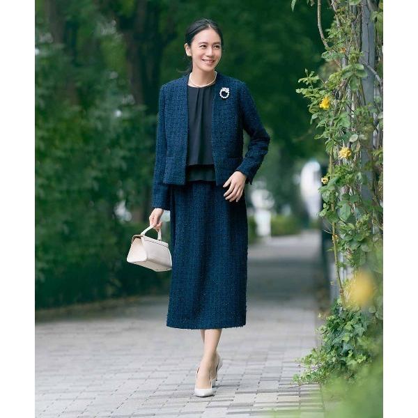 ZOZO問い合わせ番号:103817267ショップ:FELISSIMO，フェリシモブランド:IEDIT，イディット商品名:【2点セット】ＩＥＤＩＴ　リボンツイードが華やかな好印象ワンピースセット〈ネイビー〉カテゴリ:フォーマルスーツ/小物&...