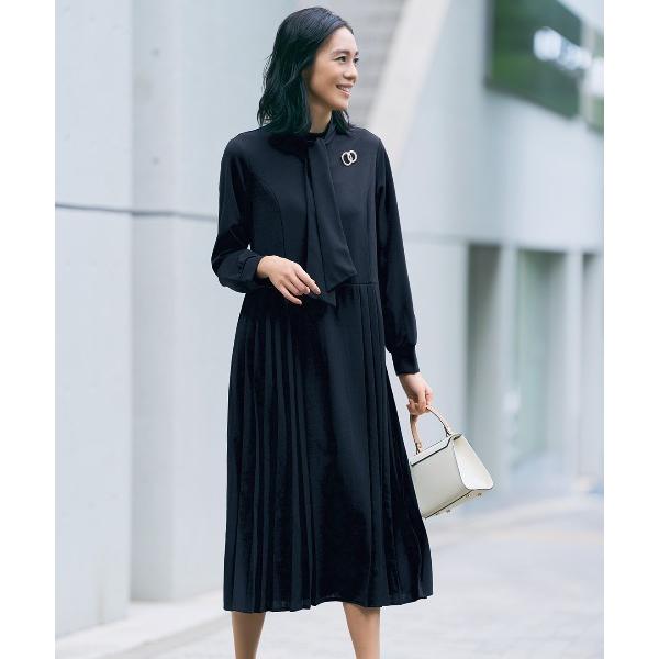 ZOZO問い合わせ番号:103817339ショップ:FELISSIMO，フェリシモブランド:IEDIT，イディット商品名:ＩＥＤＩＴ　ブローチ＆ボウタイで印象チェンジがかなう　上品伸びやかな万能ワンピース〈ブラック〉カテゴリ:ワンピース/ド...