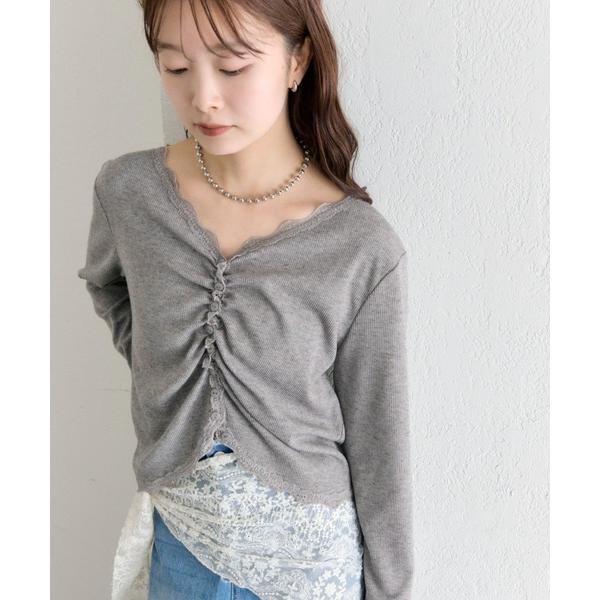ZOZO問い合わせ番号:103819597ショップ:mystic，ミスティックブランド:mystic，ミスティック商品名:【柔らかリブ素材】ギャザーレースリブカーディガンカテゴリ:トップス>Tシャツ/カットソーブランド品番:MYZ10...