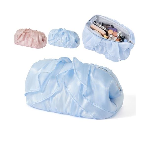 ZOZO問い合わせ番号:103856074ショップ:Francfranc，フランフランブランド:Francfranc，フランフラン商品名:オーガンジーフラワー ワイヤーポーチ ライトブルー ポケット付き 化粧ポーチ コスメ収納カテゴリ:財布...