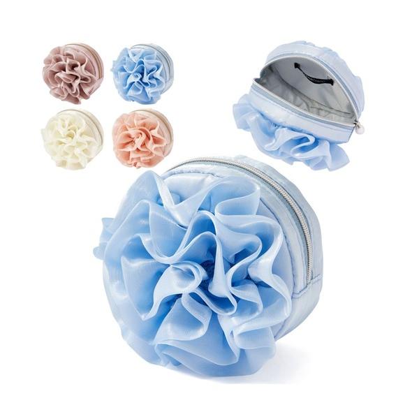 ZOZO問い合わせ番号:103856076ショップ:Francfranc，フランフランブランド:Francfranc，フランフラン商品名:オーガンジーフラワー ミニポーチ ライトブルー 化粧ポーチ コスメ収納 コンパクトカテゴリ:財布/小物...