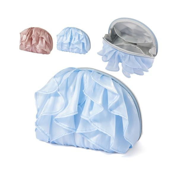 ZOZO問い合わせ番号:103856143ショップ:Francfranc，フランフランブランド:Francfranc，フランフラン商品名:オーガンジーフラワー ポーチ S ライトブルー ポケット付き 化粧ポーチ コスメ収納 コンパクトカテゴ...