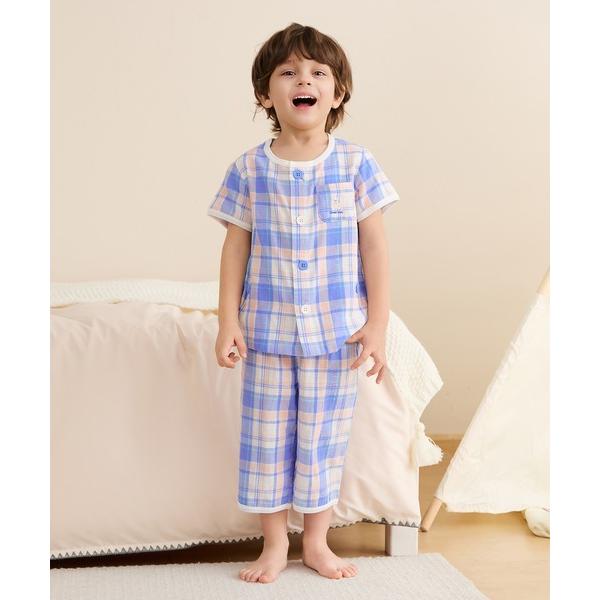 『タイムセール実施中』ZOZO問い合わせ番号:103857112ショップ:Combi mini，コンビミニブランド:combimini，コンビミニ商品名:おなか安心ボタン付き半袖前開きガーゼパジャマ（先染めチェック）カテゴリ:ルームウェア&...