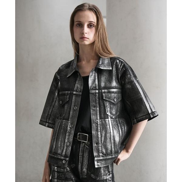 ZOZO問い合わせ番号:103861179ショップ:EMMA CLOTHES，エマ クローズブランド:CLEL，クレイル商品名:【CLEL】Foil Print Trucker Design Denim Shirt / 箔プリント トラッカ...