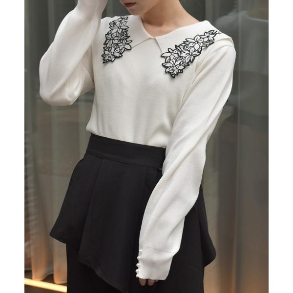 ZOZO問い合わせ番号:103898590ショップ:axes femme，アクシーズファムブランド:axes femme，アクシーズファム商品名:フラワー刺繍セーラー襟ニットカテゴリ:トップス>ニット/セーターブランド品番:IM131...