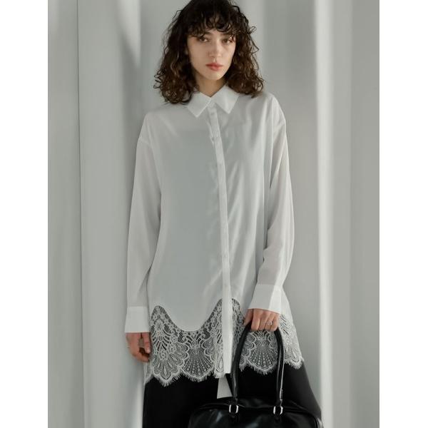ZOZO問い合わせ番号:103900514ショップ:Re:EDIT，リエディブランド:Re:EDIT，リエディ商品名:[2026S/S COLLECTION]裾ランダムレースポプリンチュニックシャツカテゴリ:トップス>シャツ/ブラウス...