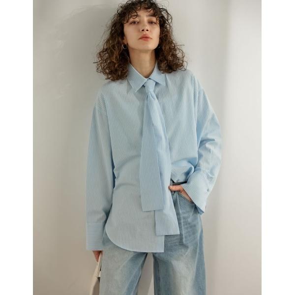 『タイムセール実施中』ZOZO問い合わせ番号:103900524ショップ:Re:EDIT，リエディブランド:Re:EDIT，リエディ商品名:[2026S/S PRE ORDER]ボウタイビッグリボンサッカーストライプシャツカテゴリ:トップス...