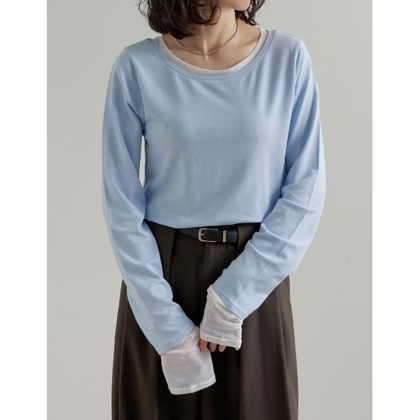 ZOZO問い合わせ番号:103900529ショップ:Re:EDIT，リエディブランド:Re:EDIT，リエディ商品名:[2026S/S COLLECTION]アンチピリングチュールレイヤード風配色トップスカテゴリ:トップス>Tシャツ/...