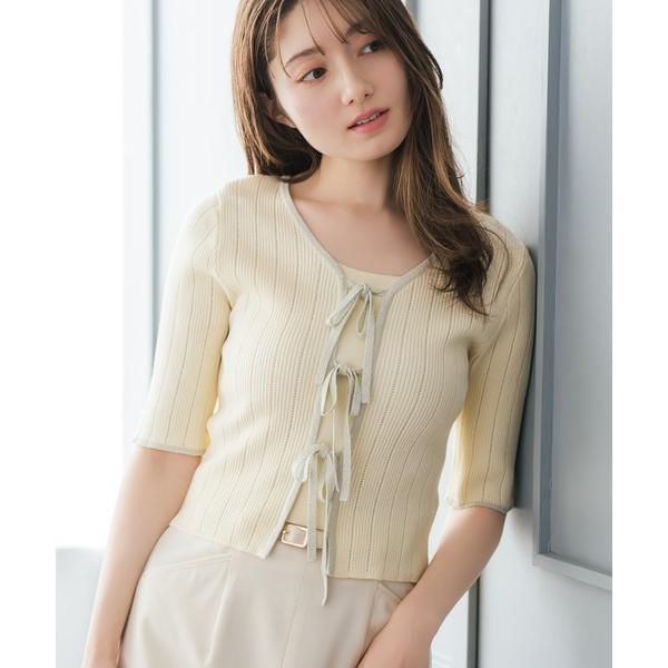 『タイムセール実施中』ZOZO問い合わせ番号:103901798ショップ:MISCH MASCH，ミッシュ マッシュブランド:MISCH MASCH，ミッシュマッシュ商品名:2026春夏新作 ラメ配色リボンアイレットリブニットカテゴリ:トッ...