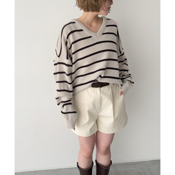 ZOZO問い合わせ番号:103938712ショップ:CANAL JEAN，キャナルジーンブランド:CANAL JEAN，キャナルジーン，El mar，エルマール商品名:El mar　ボーダーVネックオーバーニットカテゴリ:トップス>ニ...