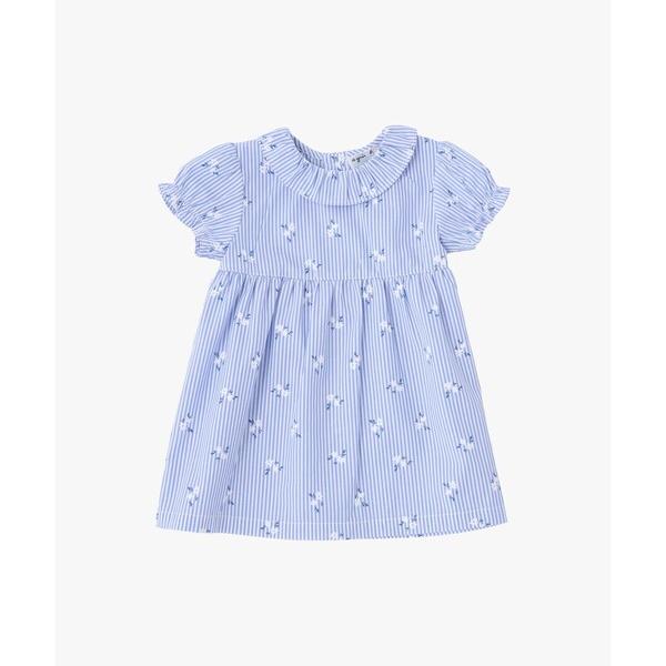 ZOZO問い合わせ番号:103979122ショップ:agnes b.，アニエスベーブランド:agnes b.，アニエスベー商品名:ベビー フラワープリント ストライプ コットン 半袖ワンピース＆ブルマ セットカテゴリ:ワンピース/ドレス&g...