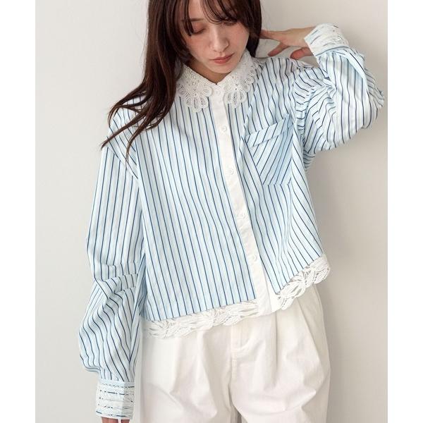 『タイムセール実施中』ZOZO問い合わせ番号:104015089ショップ:mili an deni，ミリアンデニブランド:mili an deni，ミリアンデニ商品名:襟レースストライプブラウスカテゴリ:トップス>シャツ/ブラウスブラ...