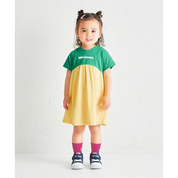 ZOZO問い合わせ番号:104051328ショップ:MIKI HOUSE，ミキハウスブランド:MIKI HOUSE，ミキハウス商品名:【WEB限定】バイカラーバックロゴ半袖ワンピースカテゴリ:ワンピース/ドレス>ワンピースブランド品番...