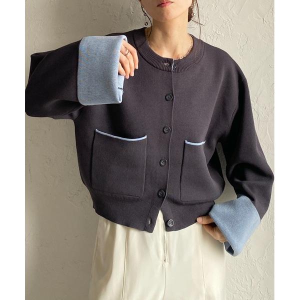 『タイムセール実施中』ZOZO問い合わせ番号:104052209ショップ:wears，ウェアーズブランド:She's Closet，シーズクローゼット商品名:ショート丈 長袖 配色バイカラー ニットカーディガンカテゴリ:トップス>カー...