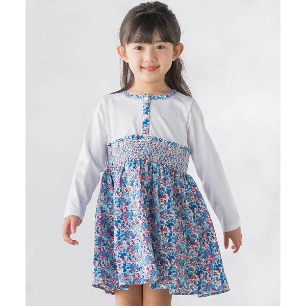 ZOZO問い合わせ番号:104089833ショップ:BEBE ONLINE STORE，ベベ オンラインストアブランド:BeBe Petits Pois Vert，ベベプチポワヴェール商品名:天竺+小花シャーリング長袖ワンピースカテゴリ:ワ...