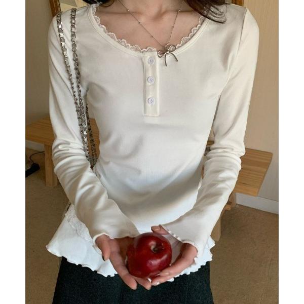 『タイムセール実施中』ZOZO問い合わせ番号:104095052ショップ:DIAVEL，ディアベルブランド:Lis ardent，リスアルダン，DIAVEL，ディアベル商品名:レースヘムリブトップス／フリル裾デザイン 長袖フェミニンカットソ...