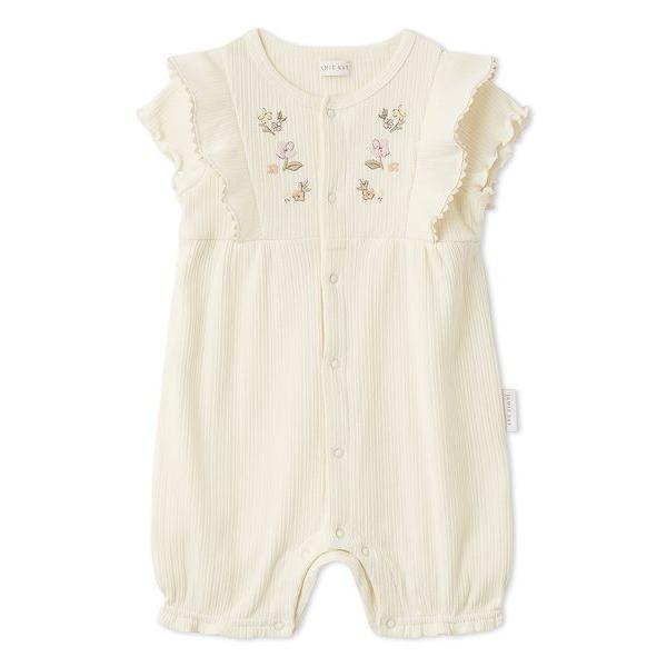 ※このアイテムは返品・交換対象外商品です。ZOZO問い合わせ番号:104131423ショップ:JAMIE KAY，ジェイミーケイブランド:JAMIE KAY，ジェイミーケイ商品名:リブフラワー刺繍ロンパース／オーガニックコットンカテゴリ:マ...