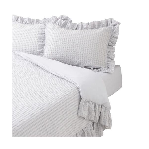 ZOZO問い合わせ番号:104131649ショップ:Francfranc，フランフランブランド:Francfranc，フランフラン商品名:フリルチェック 寝具カバーセット セミダブル グレー 4点セット まくらカバー 掛け布団カバー ボック...