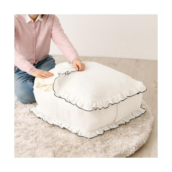 ZOZO問い合わせ番号:104131654ショップ:Francfranc，フランフランブランド:Francfranc，フランフラン商品名:クッションになるふとん収納ケース ガーゼフリル アイボリー×ブラックカテゴリ:インテリア>クッシ...