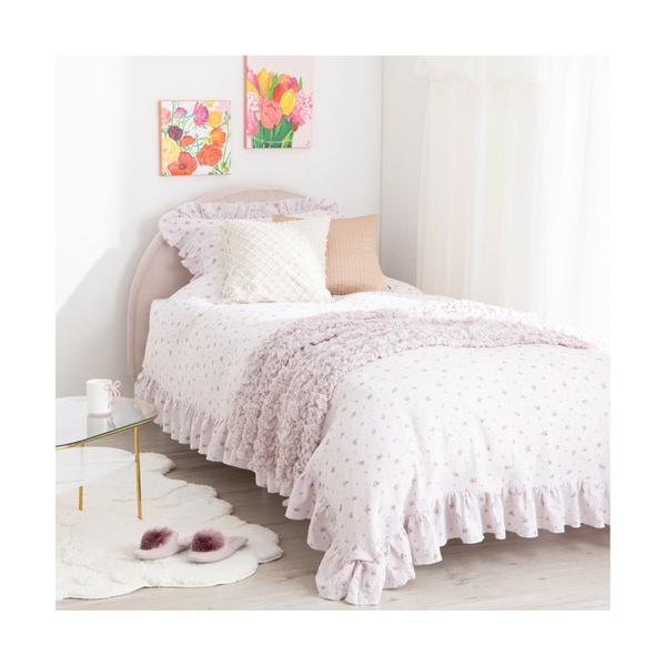 ZOZO問い合わせ番号:104131663ショップ:Francfranc，フランフランブランド:Francfranc，フランフラン商品名:フリル ガーゼ スモールフラワー 掛け布団カバー セミダブル ピンク 綿100％ 小花柄 さらさらカテ...
