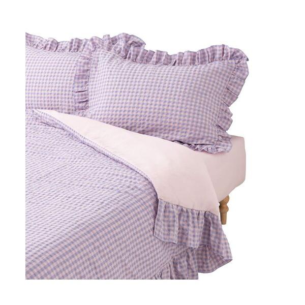 ZOZO問い合わせ番号:104131679ショップ:Francfranc，フランフランブランド:Francfranc，フランフラン商品名:フリルチェック 寝具カバーセット ダブル ピンク×パープル 4点セット まくらカバー 掛け布団カバー ...
