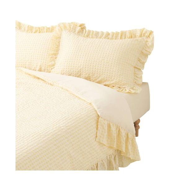 ZOZO問い合わせ番号:104131689ショップ:Francfranc，フランフランブランド:Francfranc，フランフラン商品名:フリルチェック 寝具カバーセット ダブル アイボリー×イエロー 4点セット まくらカバー 掛け布団カバ...