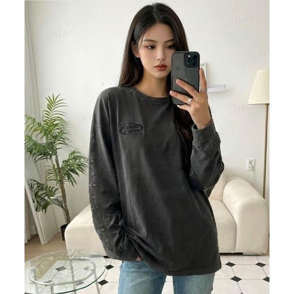 ZOZO問い合わせ番号:104133462ショップ:Dalfwin，ダールフィンブランド:Dalfwin，ダールフィン商品名:韓国ファッション GROW袖刺繍ピグメント加工長袖Tシャツカテゴリ:トップス>Tシャツ/カットソーブランド品...