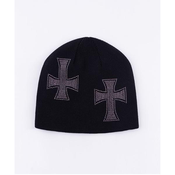 『タイムセール実施中』ZOZO問い合わせ番号:104137144ショップ:SUPPLIER，サプライヤーブランド:UNKNOWN LONDON，アンノウン・ロンドン商品名:ビーニー｜Black x Pink Cross Rhinestone...