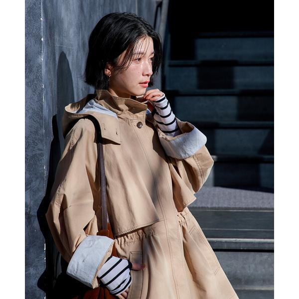 『タイムセール実施中』ZOZO問い合わせ番号:104175619ショップ:FREAK'S STORE，フリークスストアブランド:FREAK'S STORE，フリークスストア商品名:2way 配色ステッチ フード付き ミニフレア トレンチコー...