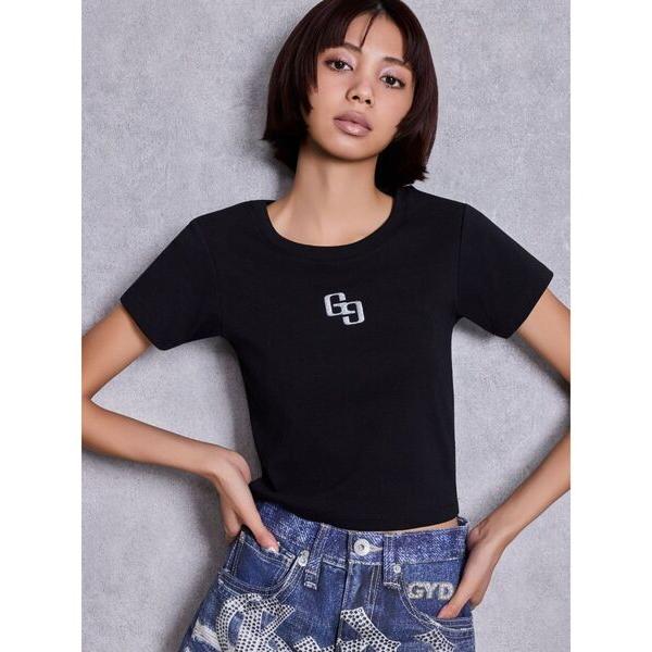 ZOZO問い合わせ番号:104176389ショップ:GYDA，ジェイダブランド:GYDA，ジェイダ商品名:GLITTER GG Tシャツカテゴリ:トップス>Tシャツ/カットソーブランド品番:072622733101素材:綿97% ポリ...