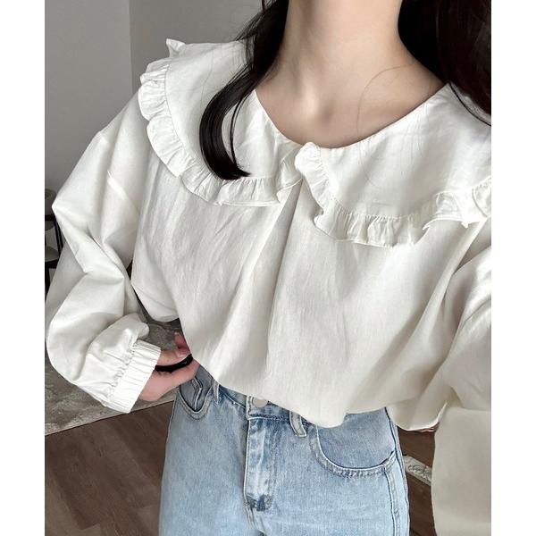 ZOZO問い合わせ番号:104214439ショップ:wears，ウェアーズブランド:Cham.，チャム商品名:フリルビッグカラーブラウスカテゴリ:トップス>シャツ/ブラウスブランド品番:CH-260101素材:綿100%カラー:オフホ...