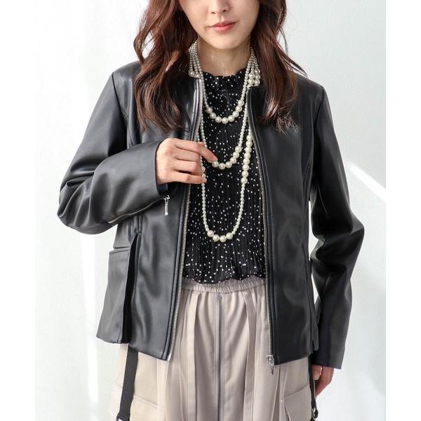 ZOZO問い合わせ番号:104214750ショップ:Three Four Time，スリーフォータイムブランド:Three Four Time，スリーフォータイム商品名:ペプラムフェイクレザージャケットカテゴリ:ジャケット/アウター>...