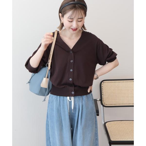 ZOZO問い合わせ番号:104217402ショップ:AMERICAN HOLIC，アメリカンホリックブランド:AMERICAN HOLIC，アメリカンホリック商品名:【抗菌防臭】5分袖シアーVネックニットカーディガンカテゴリ:トップス&gt...