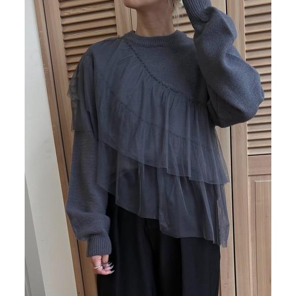 『セール実施中』参考価格：7，920円発売時期：2024年11月コンディション：B（目立つ使用感なし）使用感が少ない、または気にならないアイテム全体的：毛玉参考商品名：asymmetry tulle docking knit / アシンメト...