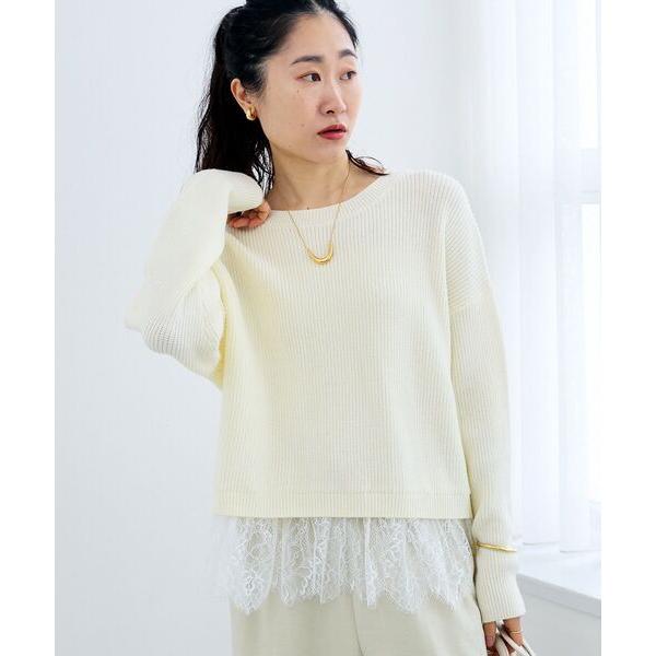 『セール実施中』ZOZO問い合わせ番号:104253644ショップ:le.coeur blanc，ルクールブランブランド:le.coeur blanc，ルクールブラン商品名:裾レース畦編みニットプルオーバーカテゴリ:トップス>ニット/...