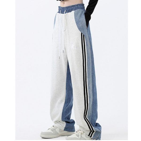 『タイムセール実施中』ZOZO問い合わせ番号:104326908ショップ:Ada.，エイダブランド:Lips，リップス商品名:スウェット×デニムの異素材ミックス！サイドラインが映えるストリートワイドパンツカテゴリ:パンツ>スウェットパ...