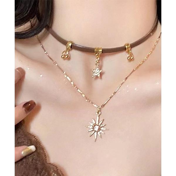 ZOZO問い合わせ番号:104327347ショップ:BAG IN THE DAY，バッグインザデイブランド:B.I.D.，ビーアイディー商品名:《Bz》合皮＆ゴールド太陽モチーフ2連ネックレス/レディース(T3)カテゴリ:アクセサリー&gt...