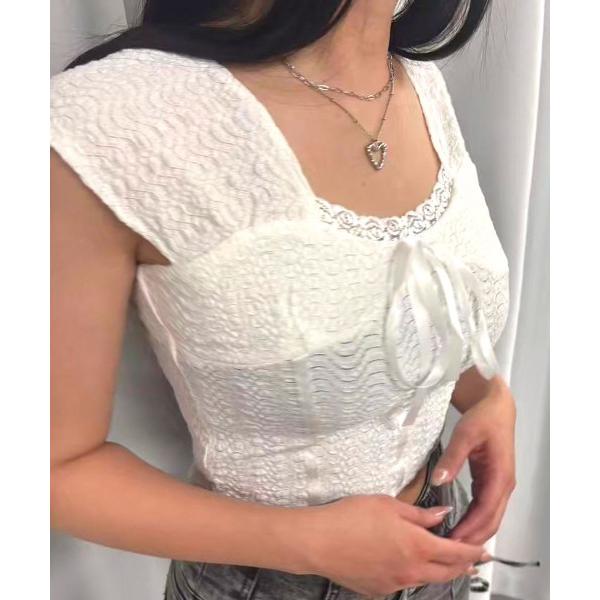 ZOZO問い合わせ番号:104368374ショップ:CORNERS，コーナーズブランド:Lots of Love，ロッツオブラブ，CORNERS，コーナーズ商品名:リボンレースノースリーブトップスカテゴリ:トップス>Tシャツ/カットソ...