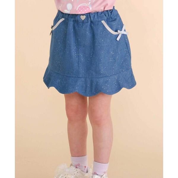 『タイムセール実施中』ZOZO問い合わせ番号:104406727ショップ:BEBE ONLINE STORE，ベベ オンラインストアブランド:SLAP SLIP，スラップスリップ商品名:リボン付きラメデニムスカパン(90~130cm)カテゴ...