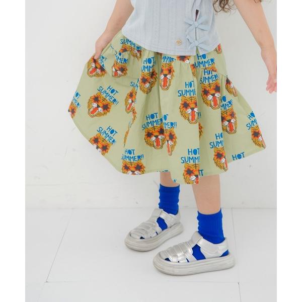 ZOZO問い合わせ番号:104408902ショップ:MAKE YOUR DAY，メイクユアデイブランド:MAKE YOUR DAY，メイクユアデイ商品名:文字とトラ総柄綿麻スカート■80〜140cmカテゴリ:スカート>スカートブランド...
