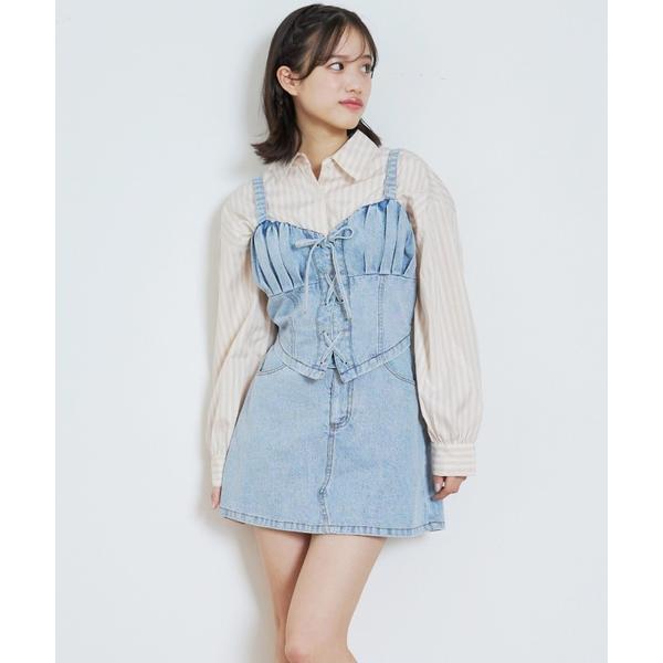 ZOZO問い合わせ番号:104445021ショップ:NARUMIYA ONLINE，ナルミヤ オンラインブランド:LOVETOXIC，ラブトキシック商品名:デニムスカートセットアップカテゴリ:ワンピース/ドレス>シャツワンピースブラン...