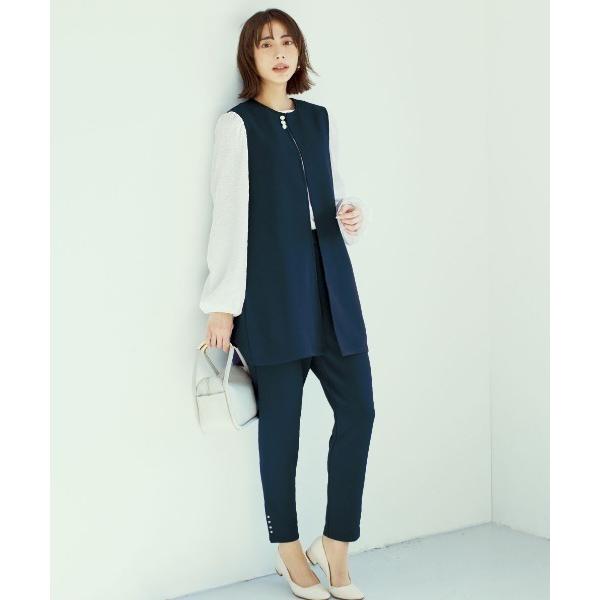 ZOZO問い合わせ番号:104448657ショップ:FELISSIMO，フェリシモブランド:IEDIT，イディット商品名:【花粉リリース加工】ＩＥＤＩＴ　華やかビジューがポイントの伸びやかなジレコーデ３点セット〈ネイビー〉カテゴリ:ジャケッ...